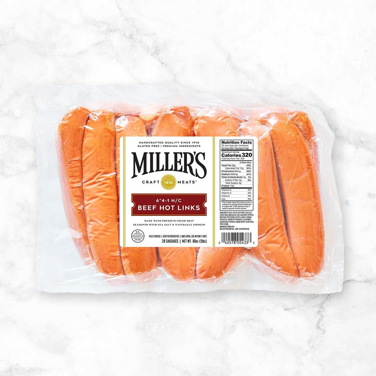 1/4 lb. Natural Hog Casing Beef Hot Links (two 5lb packs) – Miller's ...
