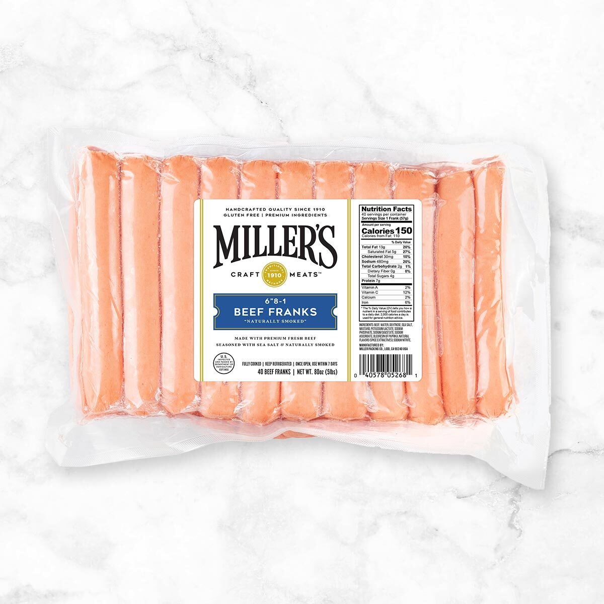 Beef Frank 6"8-1 (two 5lb packs) – Miller's Craft Meats